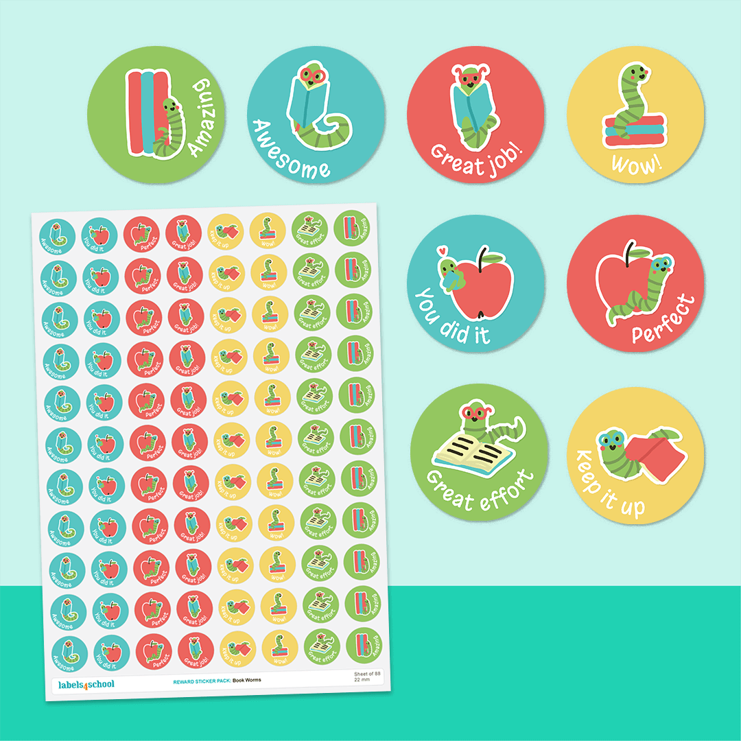 Bookworms - Reward Stickers 176 pack | Labels4school UK – Labels4School UK