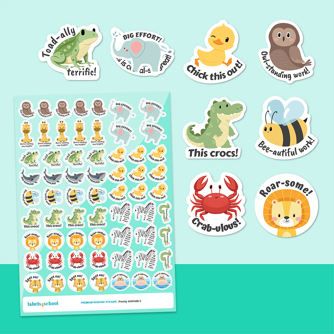 Punny Animals 2 - Reward Stickers - 126 stickers | Labels4School UK