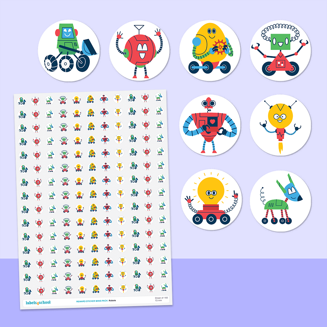 Robots - Mini Reward Stickers 165 pack | Labels4school UK ...