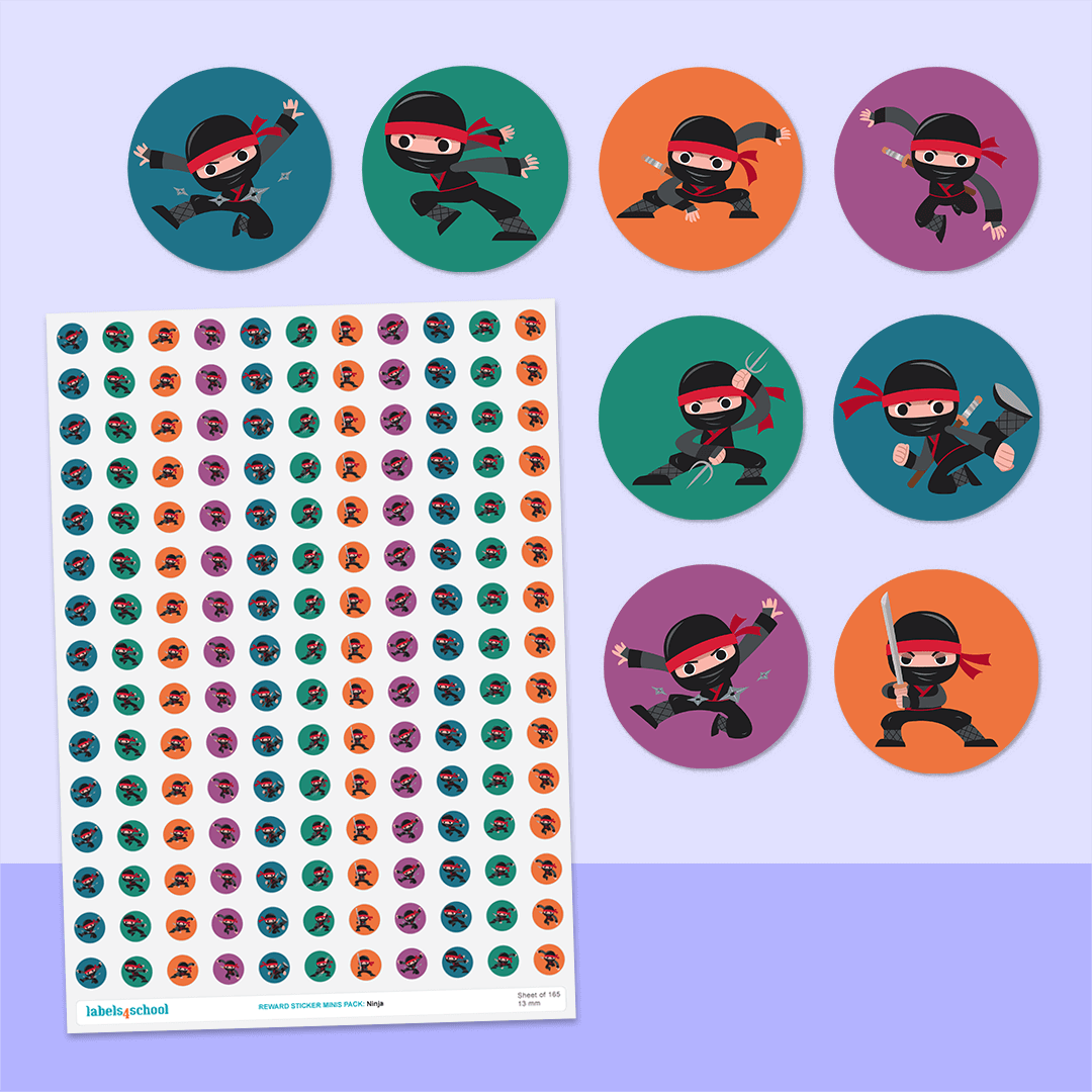 Ninjas - Mini Reward Stickers 165 pack | Labels4school UK ...