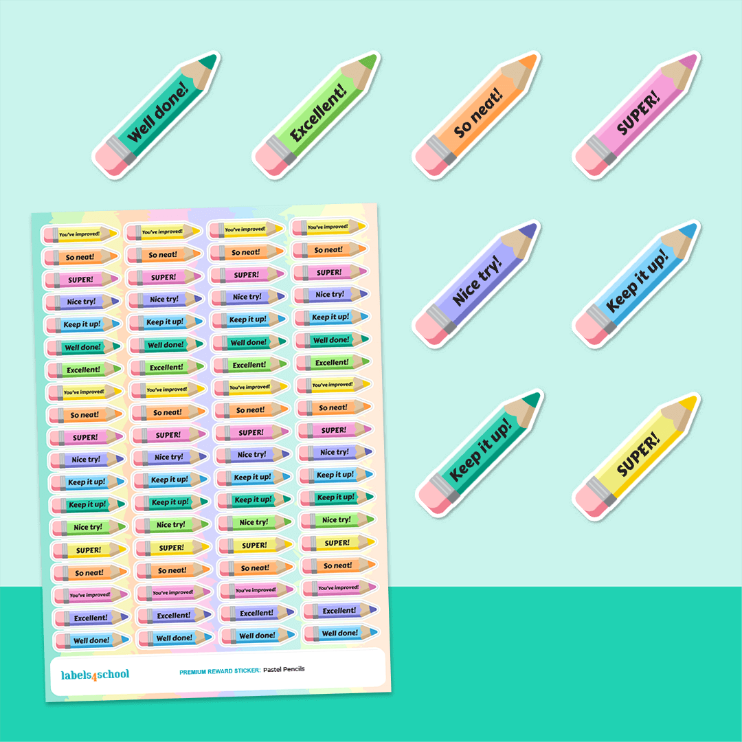 Pastel Pencils - Reward Stickers - 152 stickers | Labels4School UK