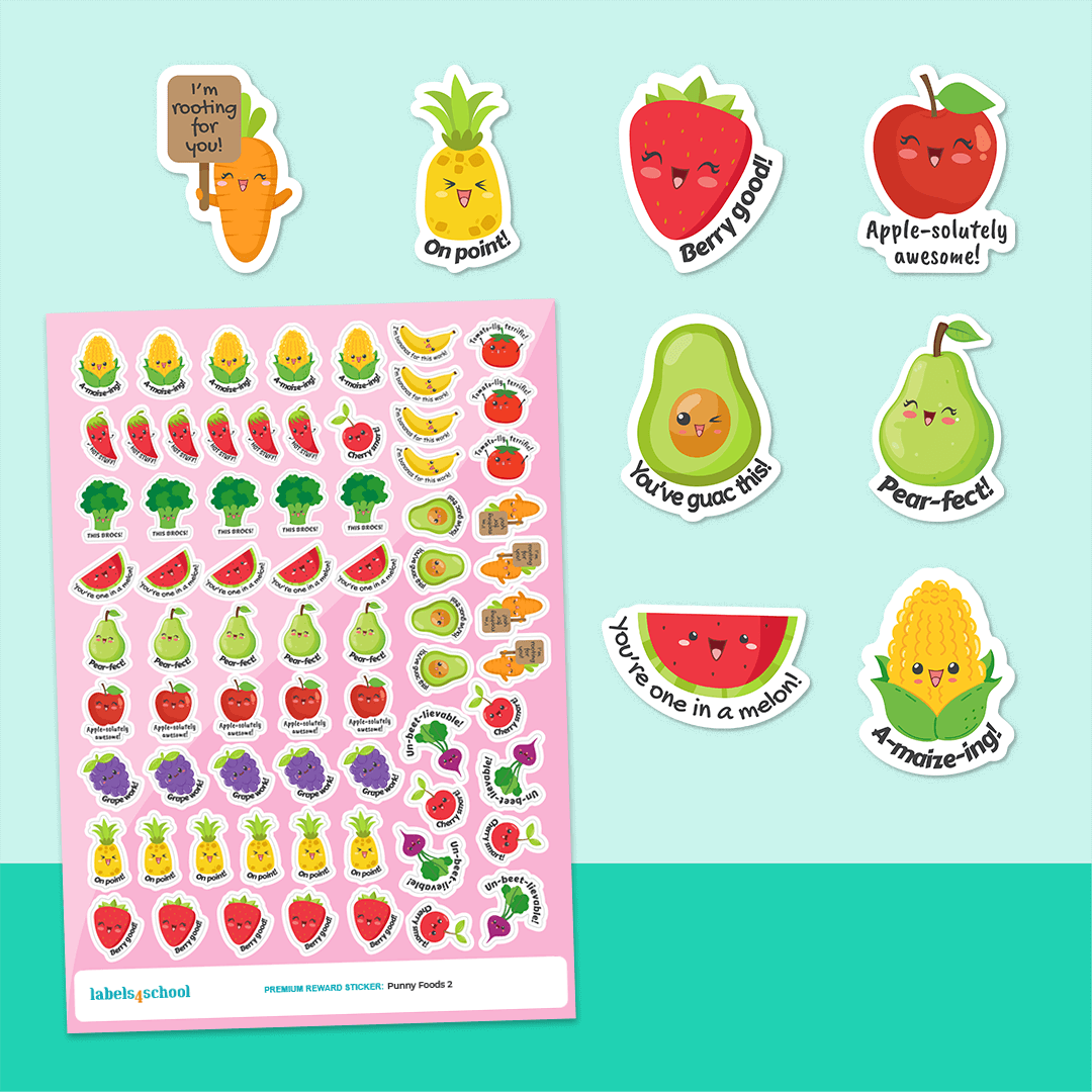 Punny Food 2 - Reward Stickers - 140 stickers | Labels4School UK