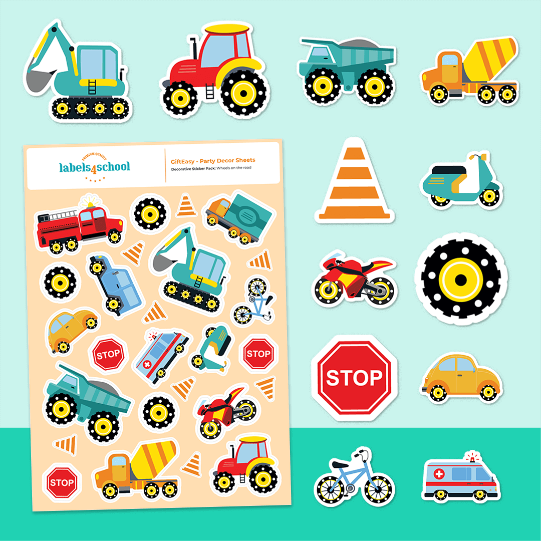 Gift Easy Party Decor Sheet - Wheels on the road – Labels4School UK